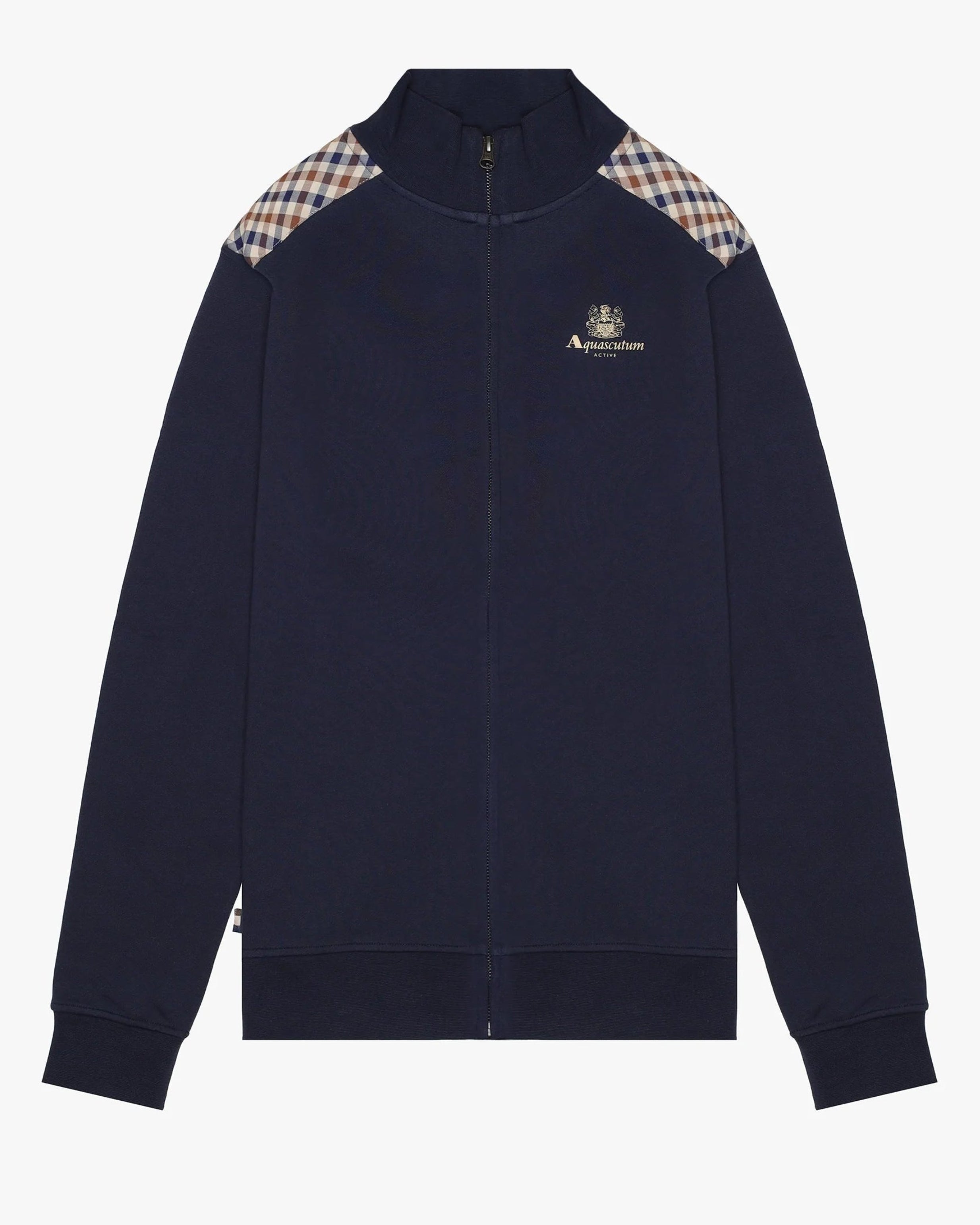 Aquascutum Zip Shoulder Check Sweat Navy – Maze Clothing